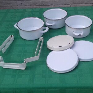 Nesting Pot Set, Vintage Enamel Nesting Pot Set, Enamel Pots, White ...