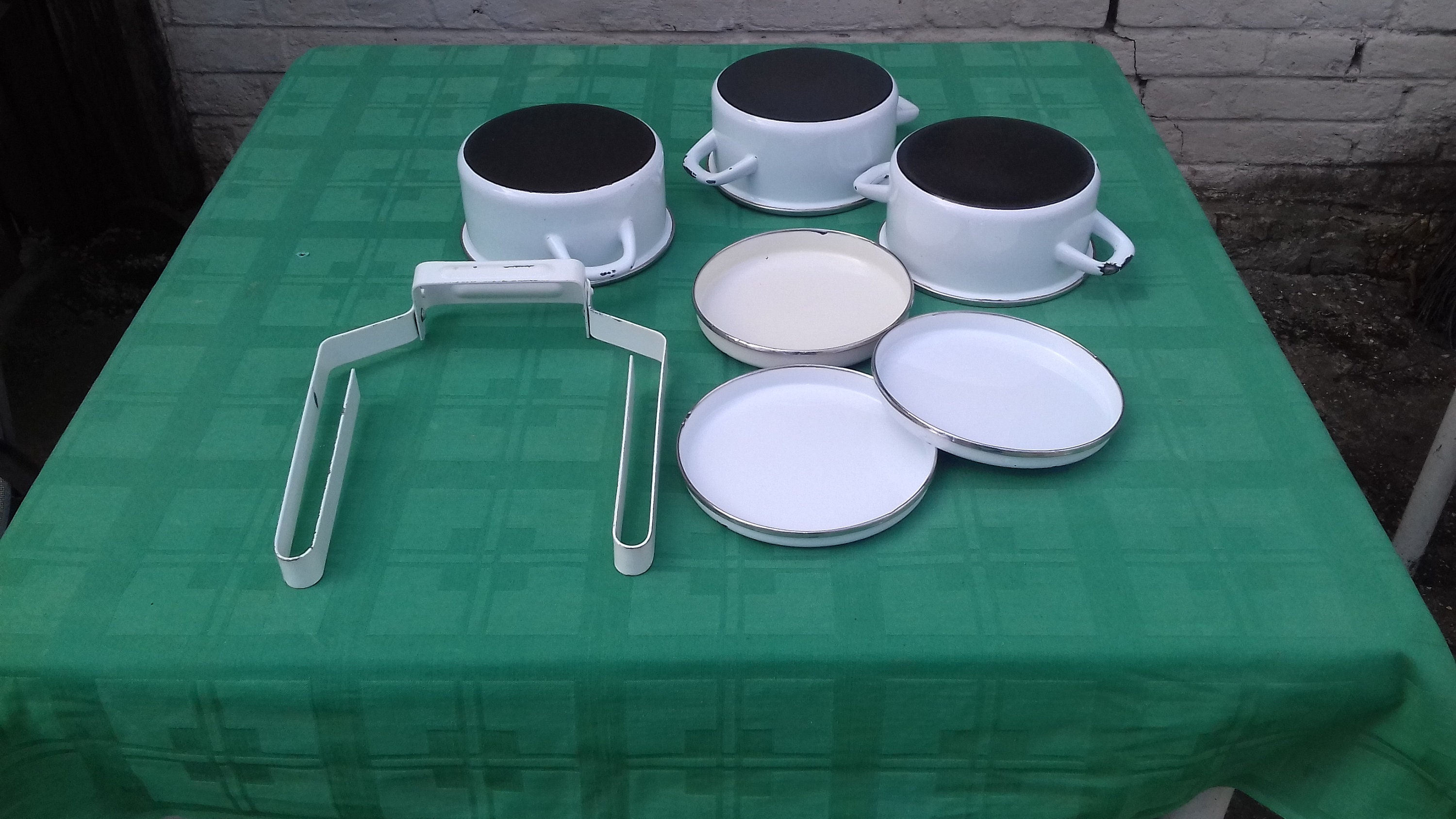 Nesting Pot Set, Vintage Enamel Nesting Pot Set, Enamel Pots, White ...