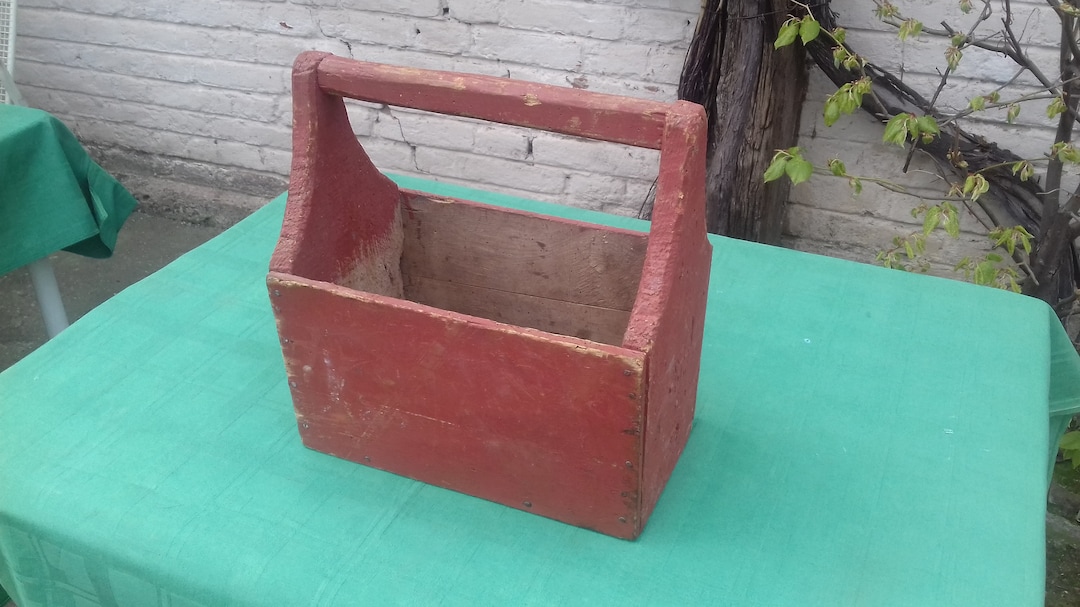 Primitive Antique Wooden Tool Box, Carrier Carpenter Wood Tote, Rustic ...