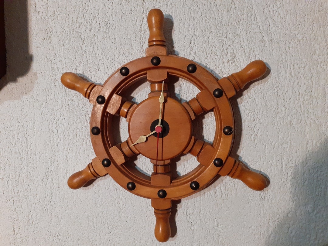 Wall Rudder Clock, Handmade Wooden Ship Wheel Clock, Nautical Wall ...