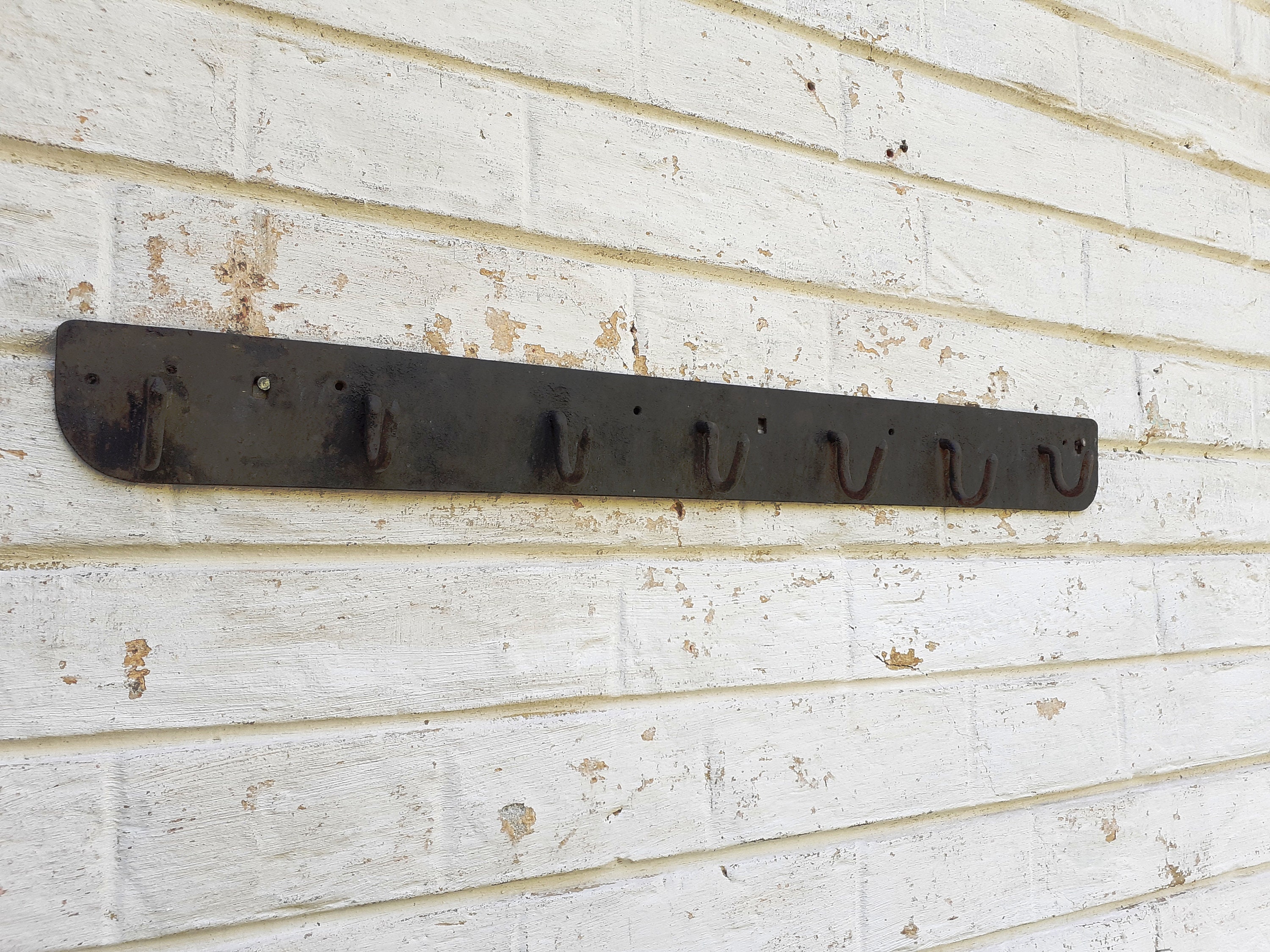 Vintage metal barn hanger, hand forged iron rack, rusty hand forged ...