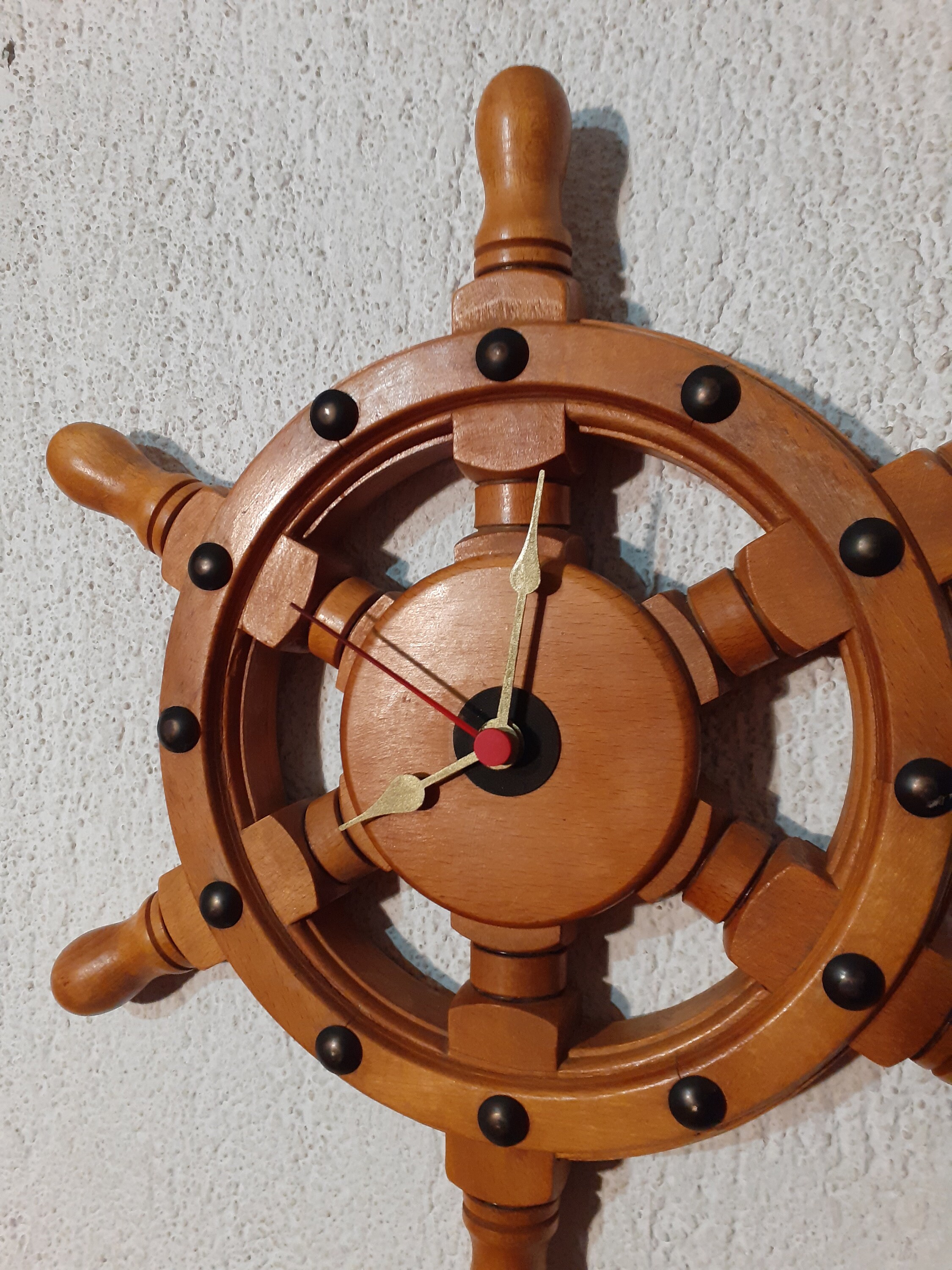 Wall Rudder Clock, Handmade Wooden Ship Wheel Clock, Nautical Wall ...