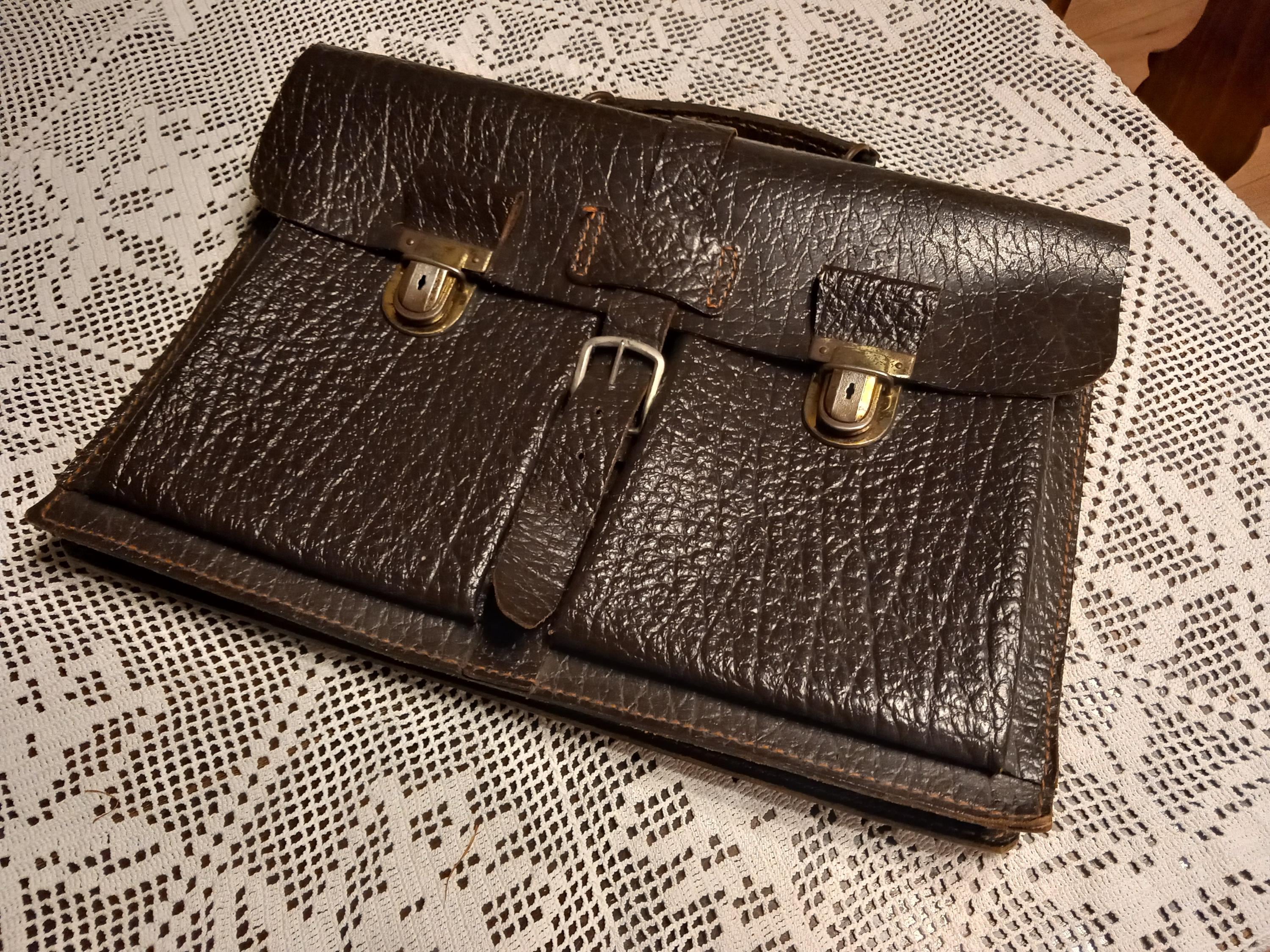 Leather Briefcase 60s School Teacher, Genuine Brown Leather ,vintage ...