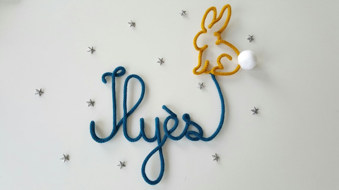 Prénom tricotin décor lapin - Etsy France