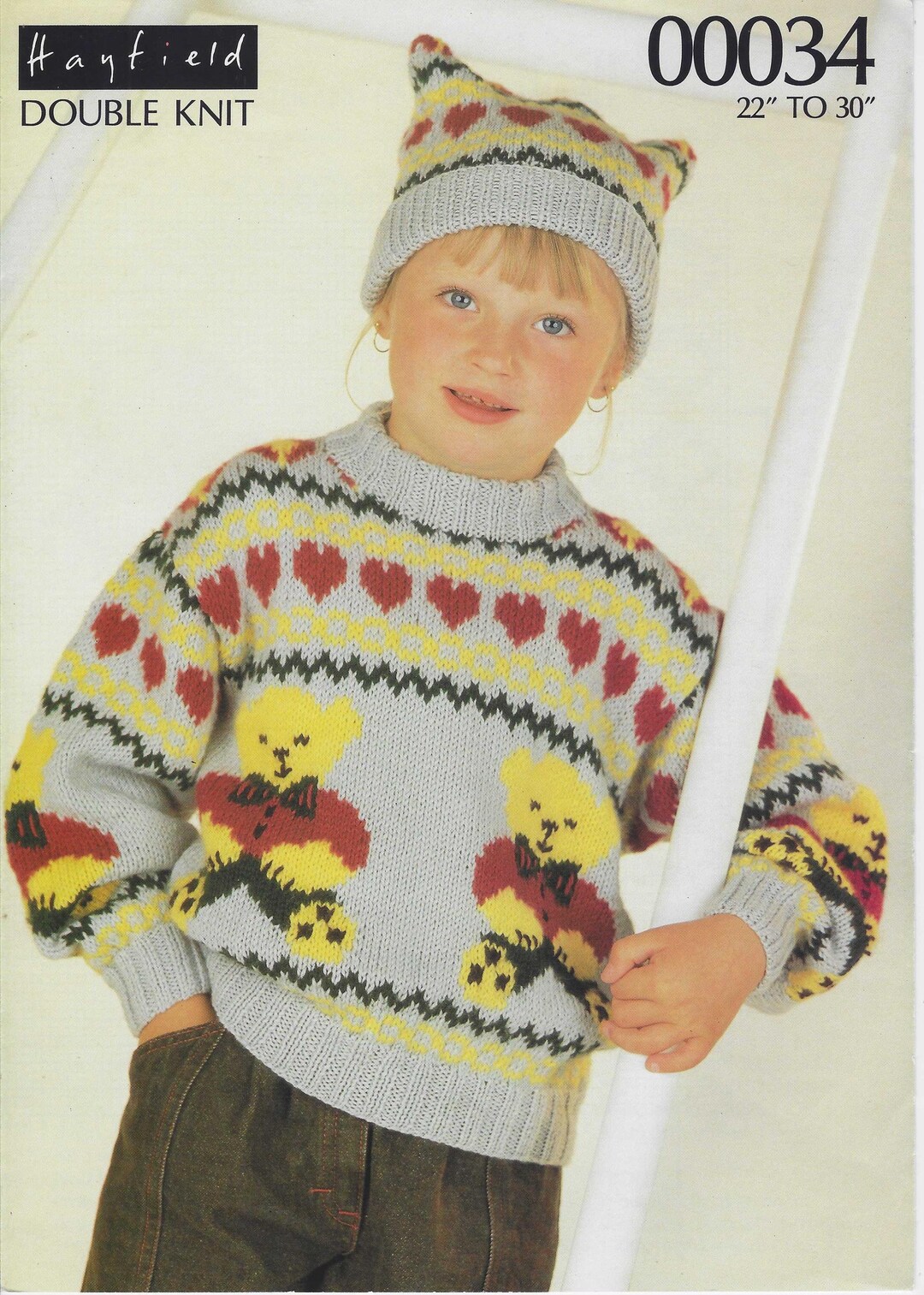 Out-of-print Hayfield Knitting Pattern 00034: Kids Teddy Bear Picture ...