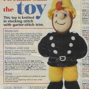 Alan Dart Knitting Pattern: Fireman Sam Toy Doll, Intarsia Picture ...