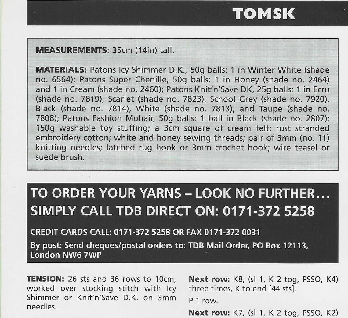 Original Vintage Alan Dart Knitting Pattern Leaflet: the Wombles Tomsk ...