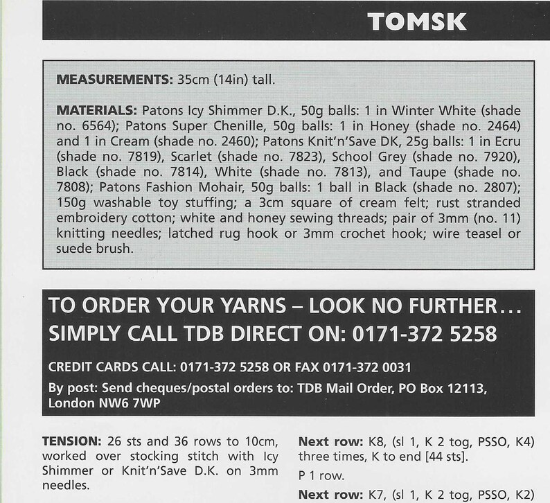 Original Vintage Alan Dart Knitting Pattern Leaflet: the Wombles Tomsk ...