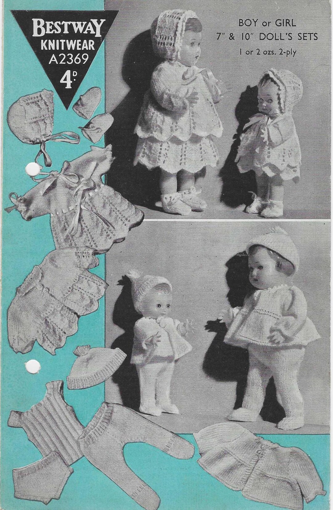 Vintage Bestway Knitting Pattern A2369: Baby Doll's Clothes Outfits ...