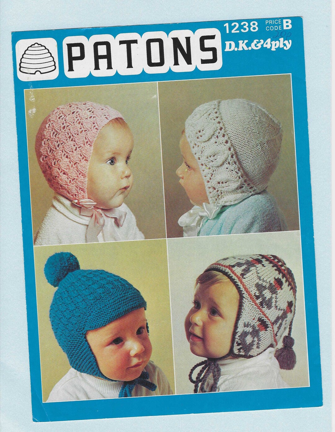 Original Vintage Patons Knitting Pattern 1288 - Baby Babies Bonnets ...