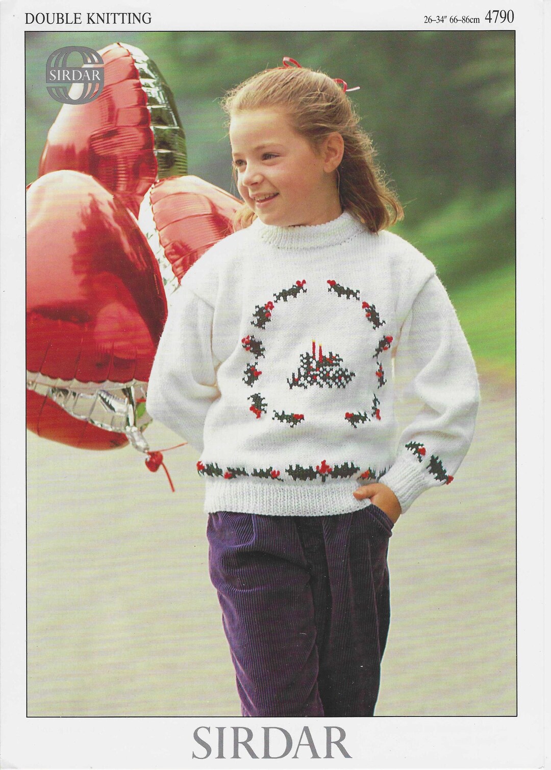Out-of-print Sirdar Knitting Pattern 4790: Kid's Holly Christmas Wreath ...