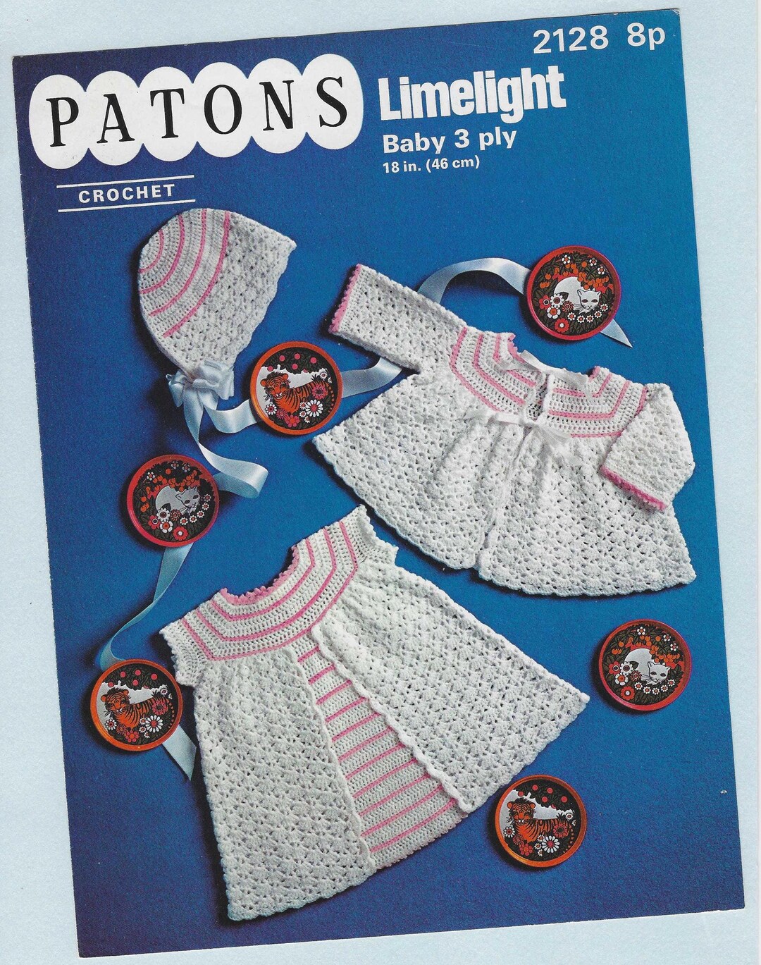 Original Vintage Patons Crochet Pattern 2128: Baby Clothes Outfit ...