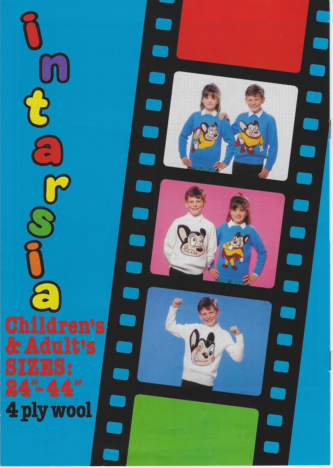 Original Vintage Gary Kennedy Intarsia Mighty Mouse Superhero Knitting ...