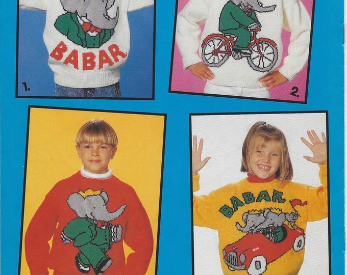 Original Vintage Gary Kennedy Intarsia Babar Elephant Knitting Pattern ...
