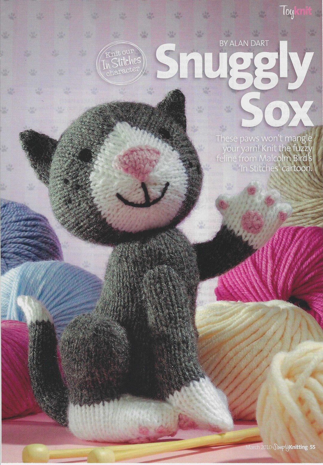 Alan Dart Knitting Pattern Snuggly Sox the Cat Toy Doll in Double ...
