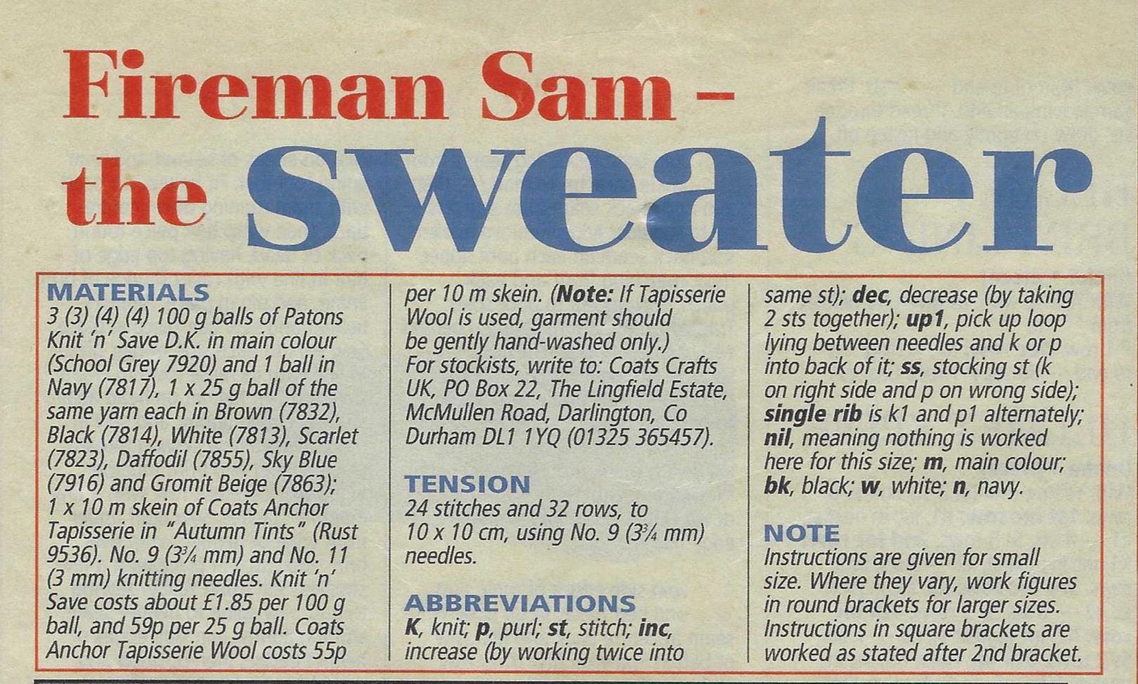 Alan Dart Knitting Pattern: Fireman Sam Toy Doll, Intarsia Picture ...