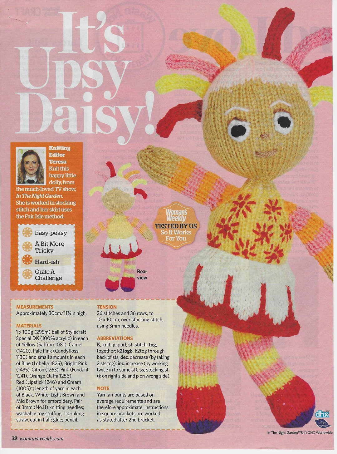 Knitting Pattern for Upsy Daisy in the Night Garden Toy Doll in Double ...