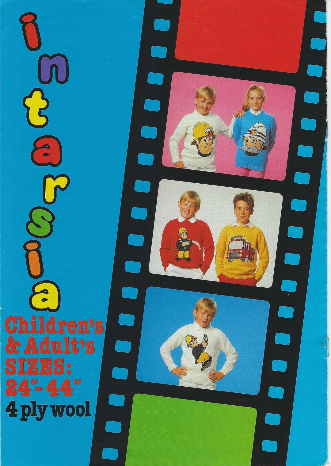 Original Vintage Gary Kennedy Intarsia Fireman Sam Knitting Pattern ...