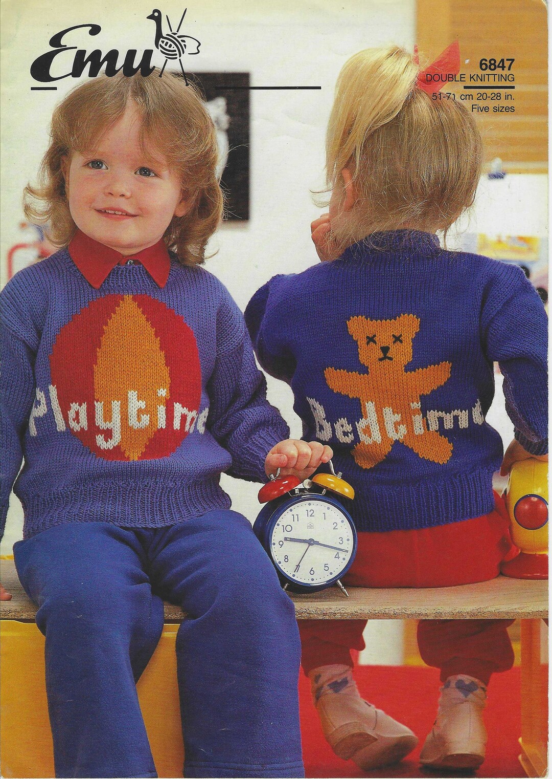 Original Vintage Emu Knitting Pattern 6847: Kids Toddlers Teddy Bear ...