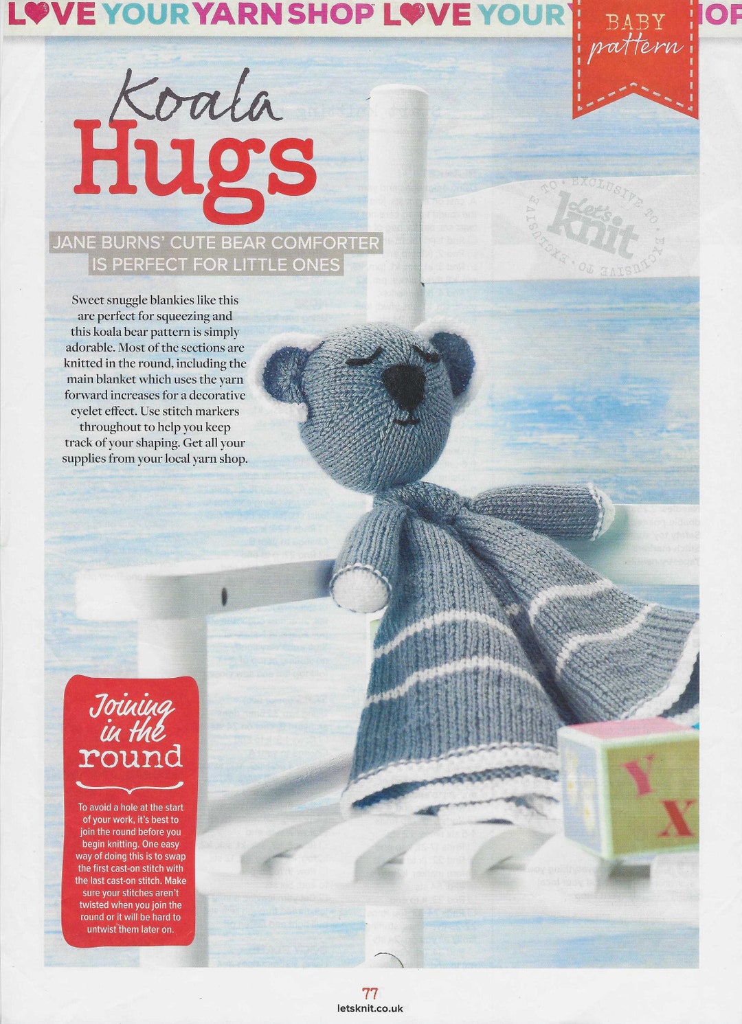 Knitting Pattern Koala Hugs, Koala Bear Baby Comforter Soother Snuggle ...
