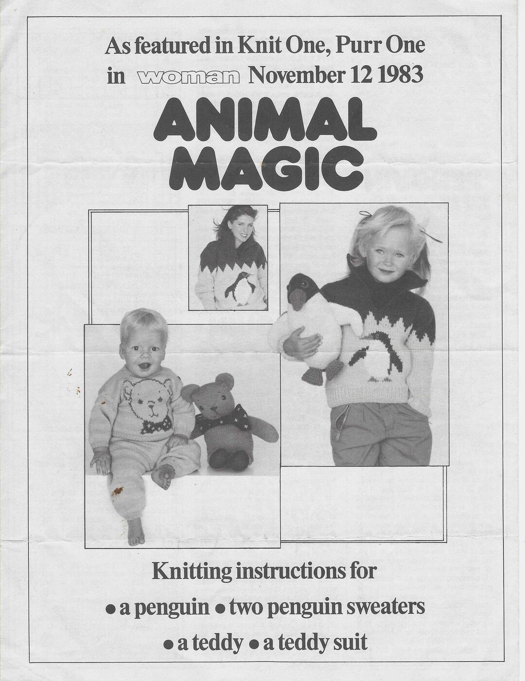 Vintage Knitting Pattern: Animal Magic. Two Penguin Intarsia Picture ...