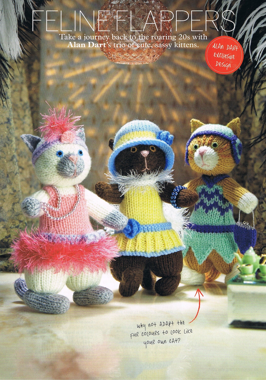 Alan Dart Knitting Pattern Feline Flappers Toy Doll Kittens Cats in ...