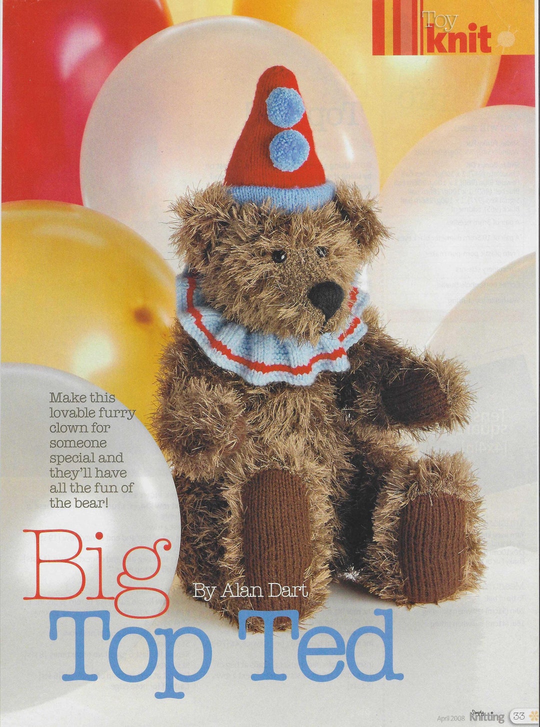 Alan Dart Knitting Pattern Big Top Ted Teddy Bear Teddy Clown Toy in ...