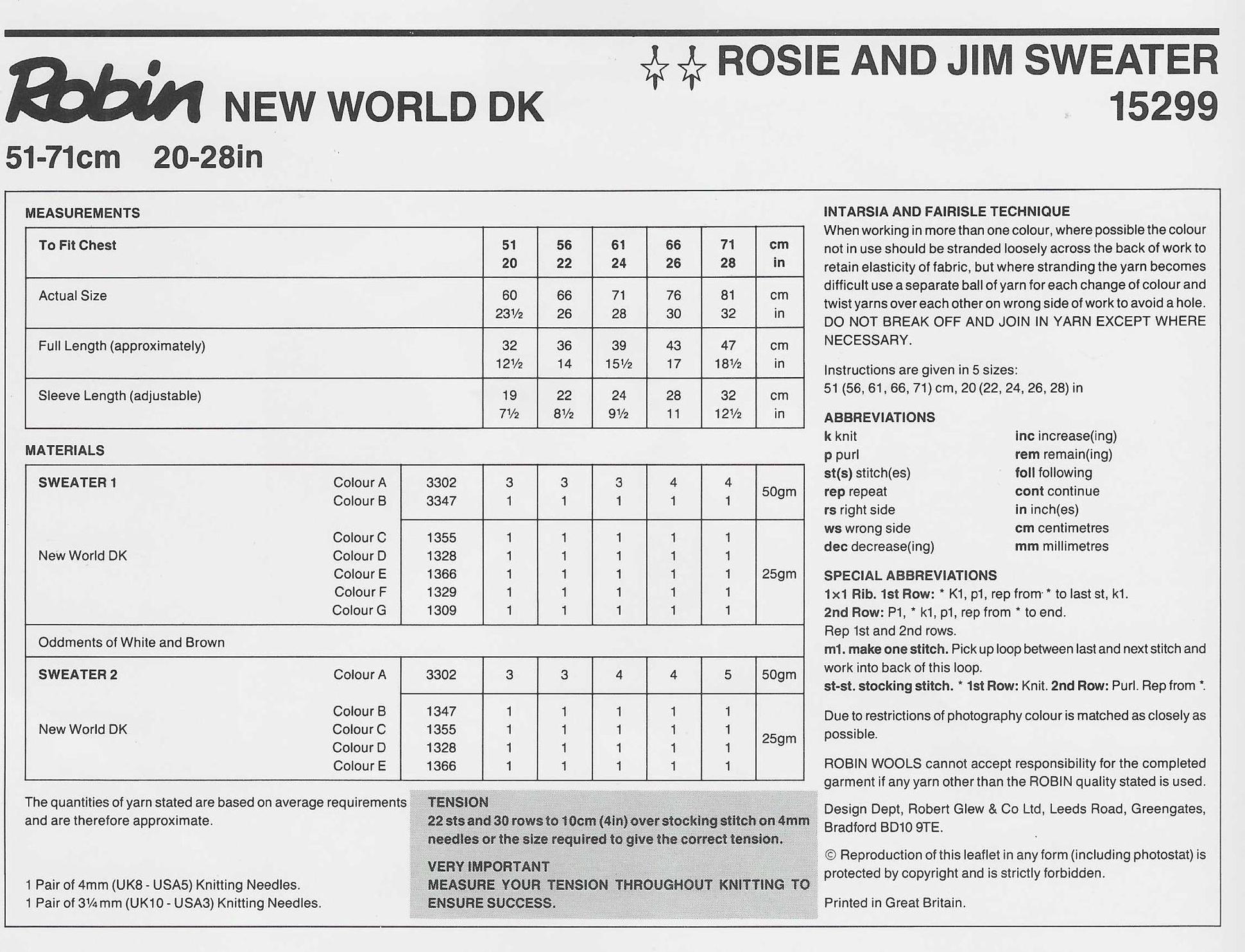 Out-of-print Robin Knitting Pattern 15299, Kid's Rosie and Jim Picture ...