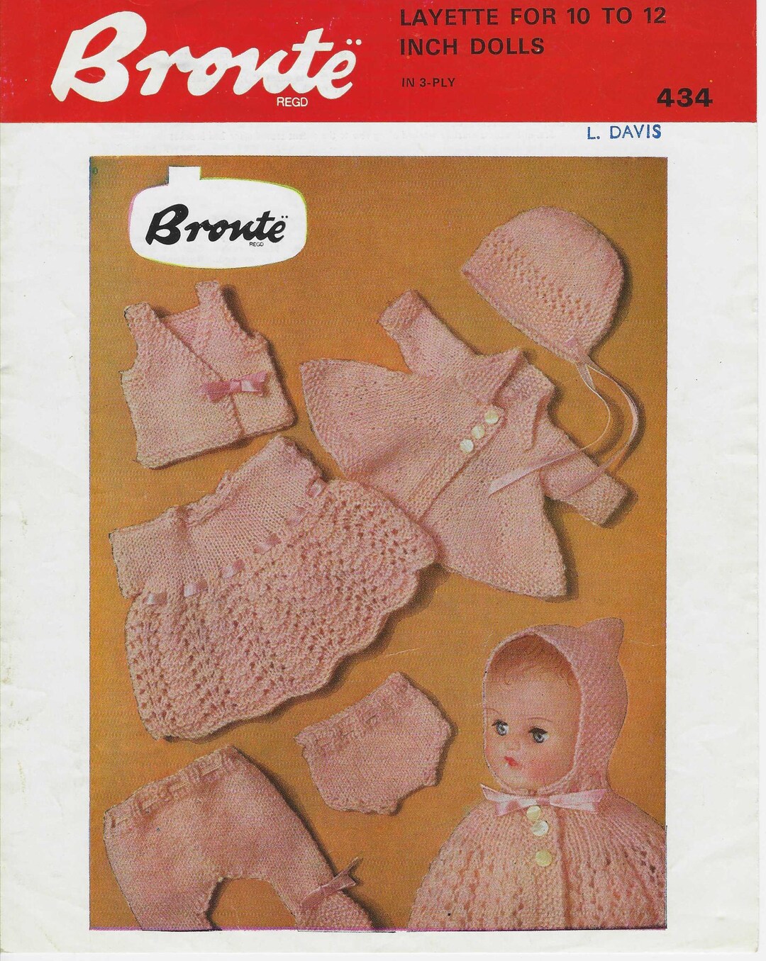 Original Vintage Bronte Knitting Pattern 434: Baby Doll Clothes Outfits ...