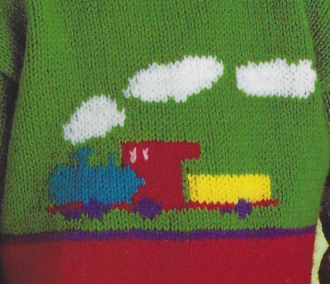 Out-of-print Hayfield Knitting Pattern 00843: Kids Intarsia Train ...