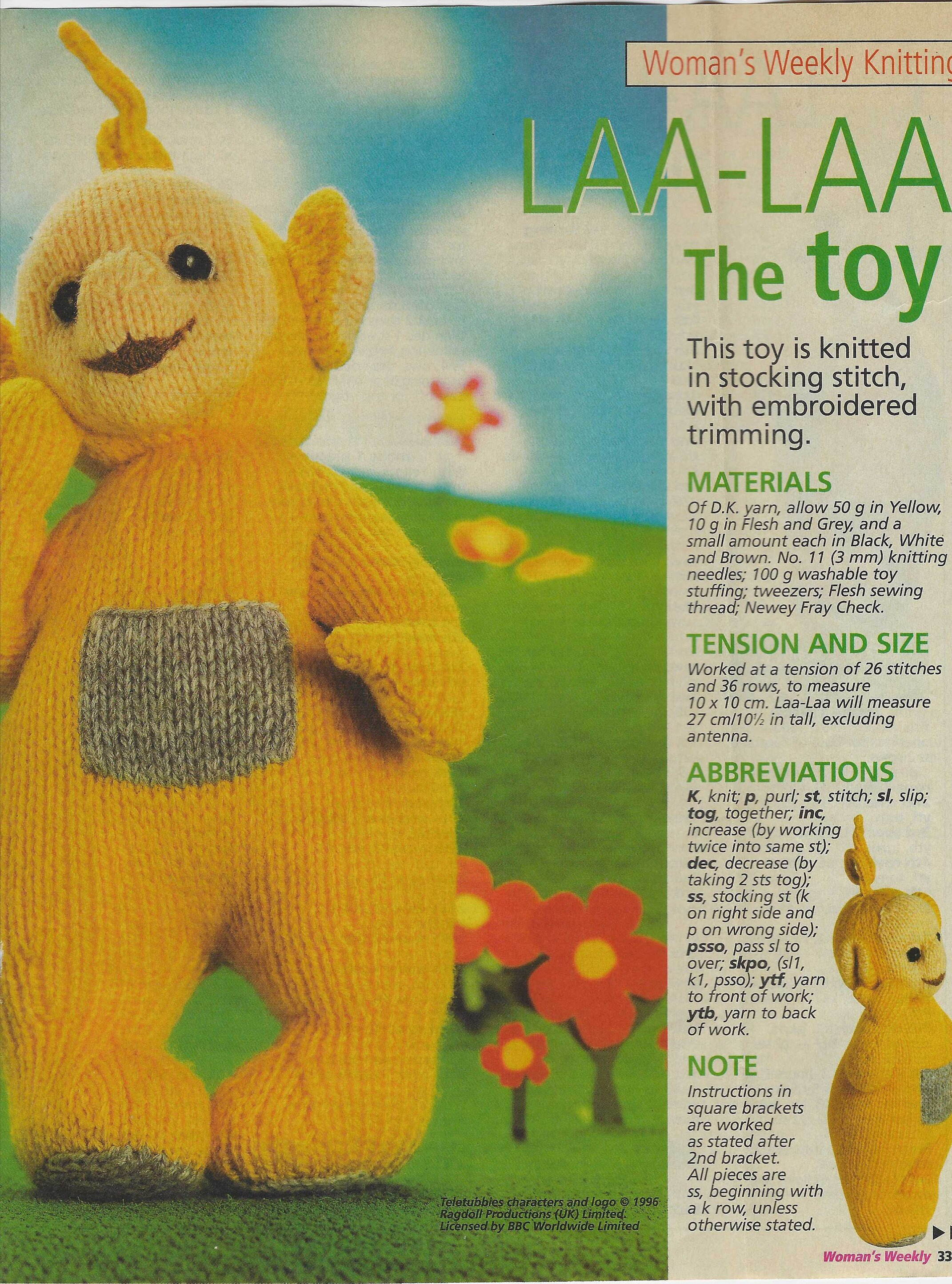 Alan Dart Knitting Pattern Laa-laa Teletubbie Doll Toy and Dipsy ...