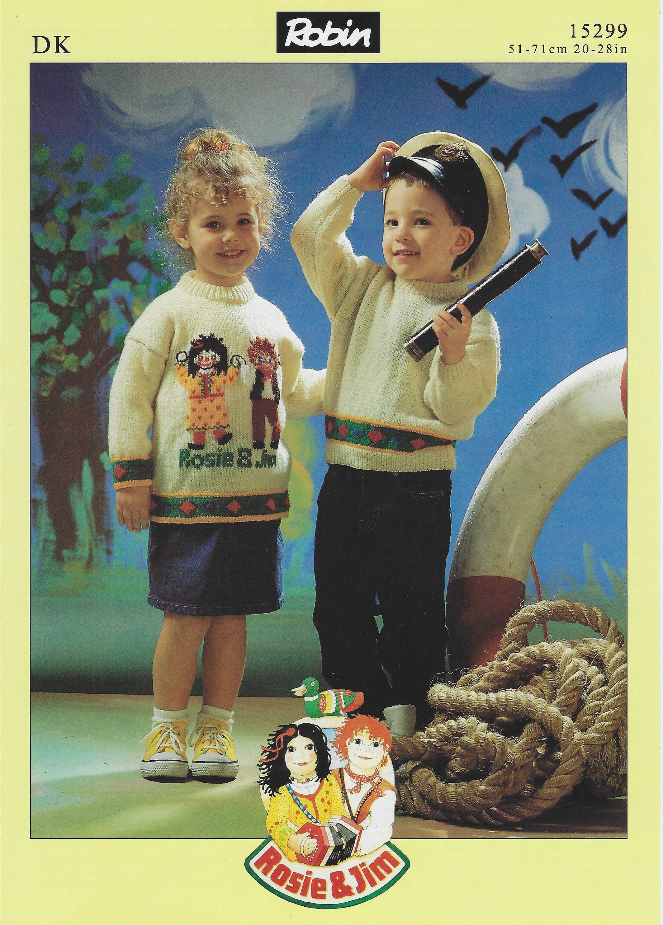 Out-of-print Robin Knitting Pattern 15299, Kid's Rosie and Jim Picture ...