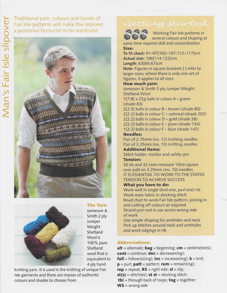 Knitting Pattern Man'e Fair Isle Slipover: Fair Isle Vest Pullover in ...