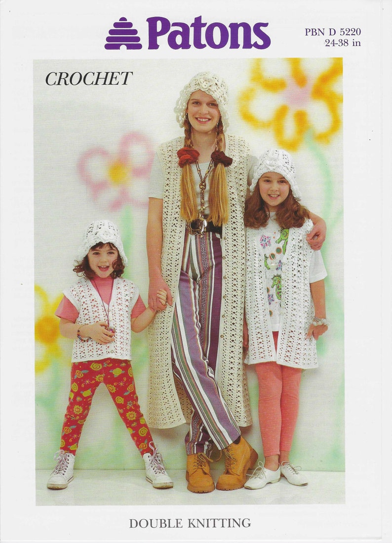 Original Vintage Patons Crochet Pattern 5220. Woman's Girl's Adult's ...