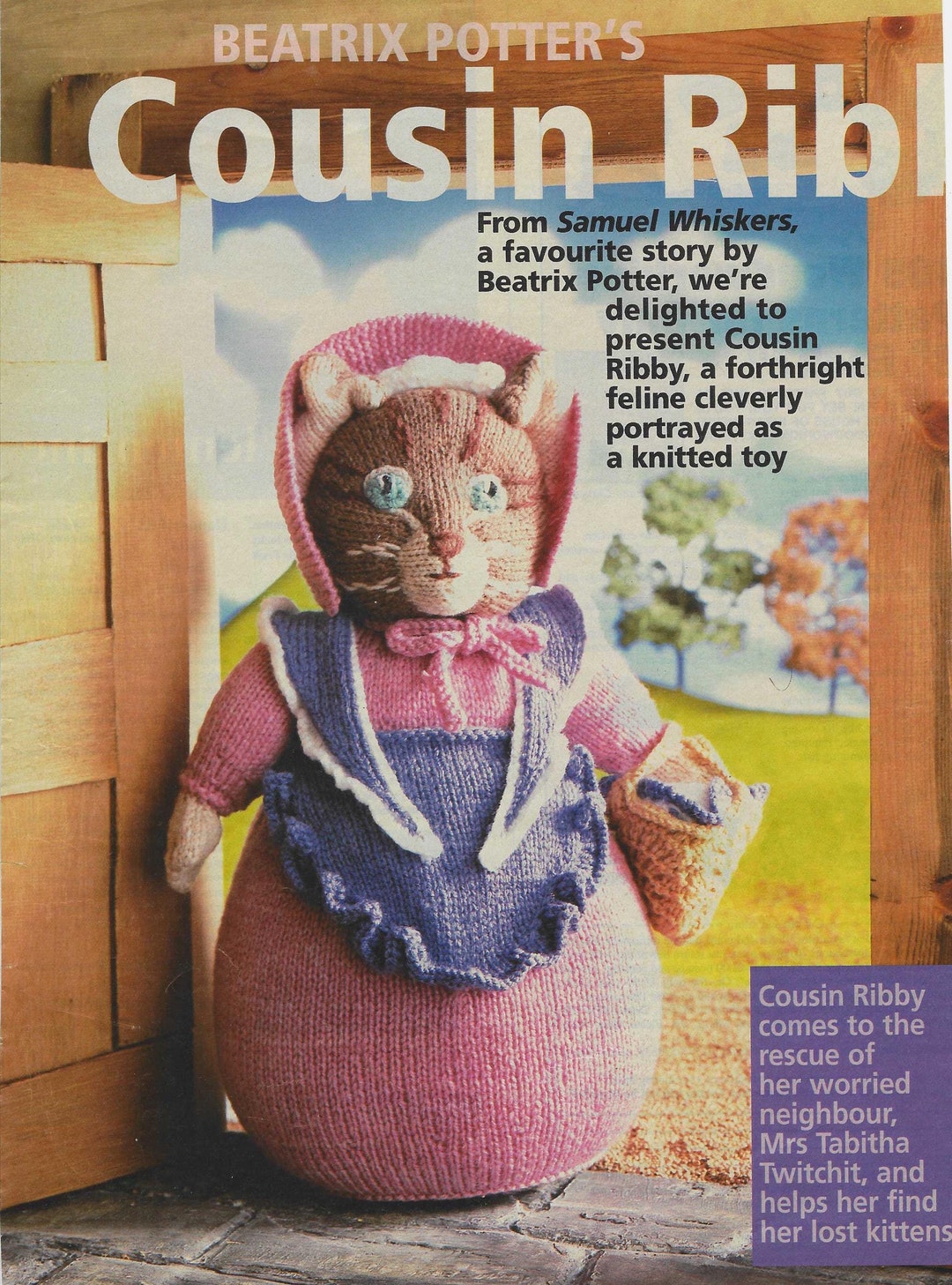Beatrix Potter Knitting Pattern Cousin Ribby Cat Toy Doll in Double ...