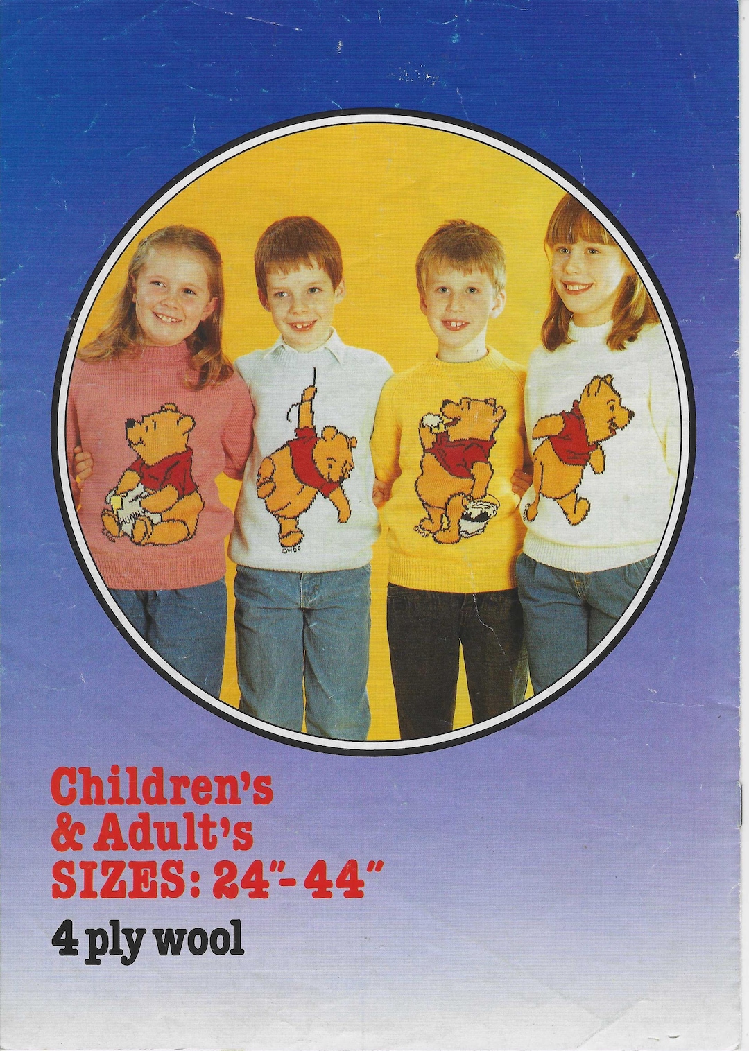 Original Vintage Gary Kennedy Intarsia Winnie the Pooh Bear Knitting ...