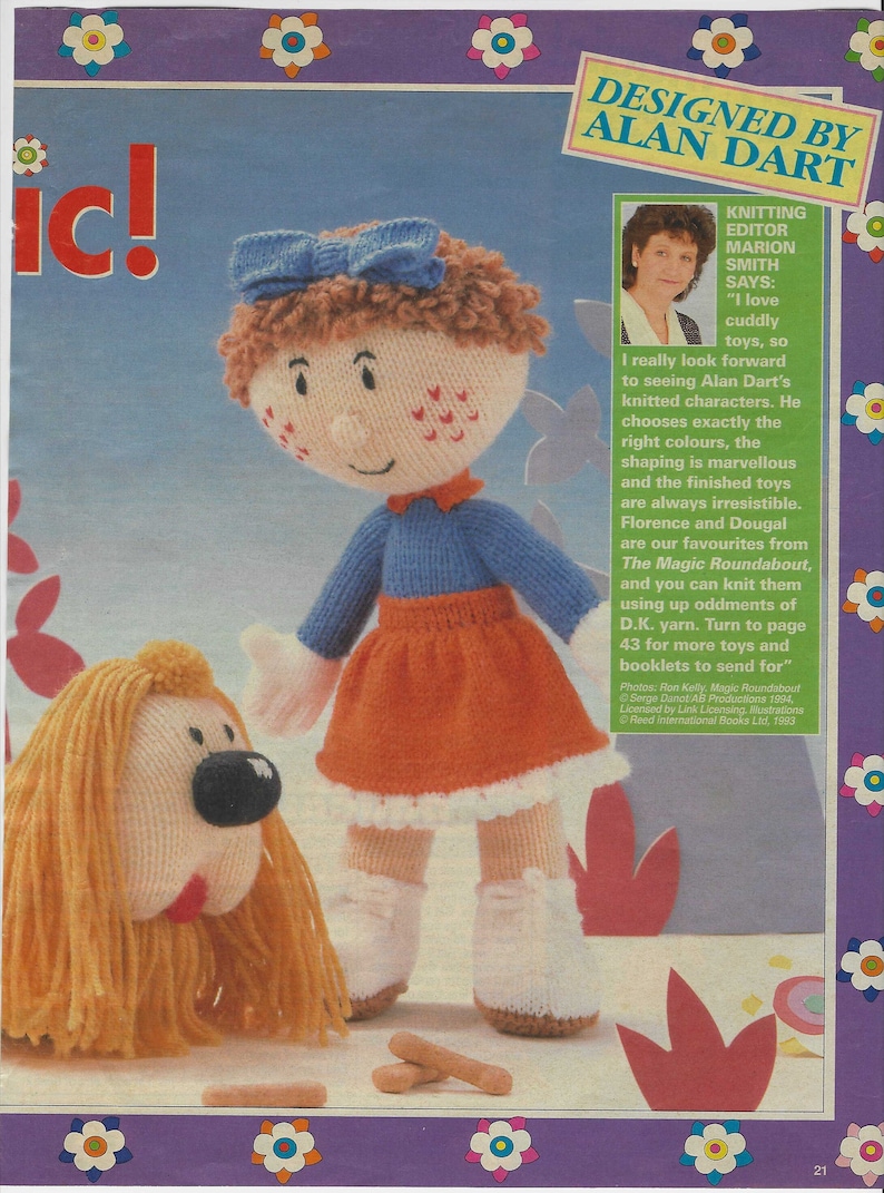 Original Vintage Alan Dart Knitting Pattern for Florence and Dougal ...