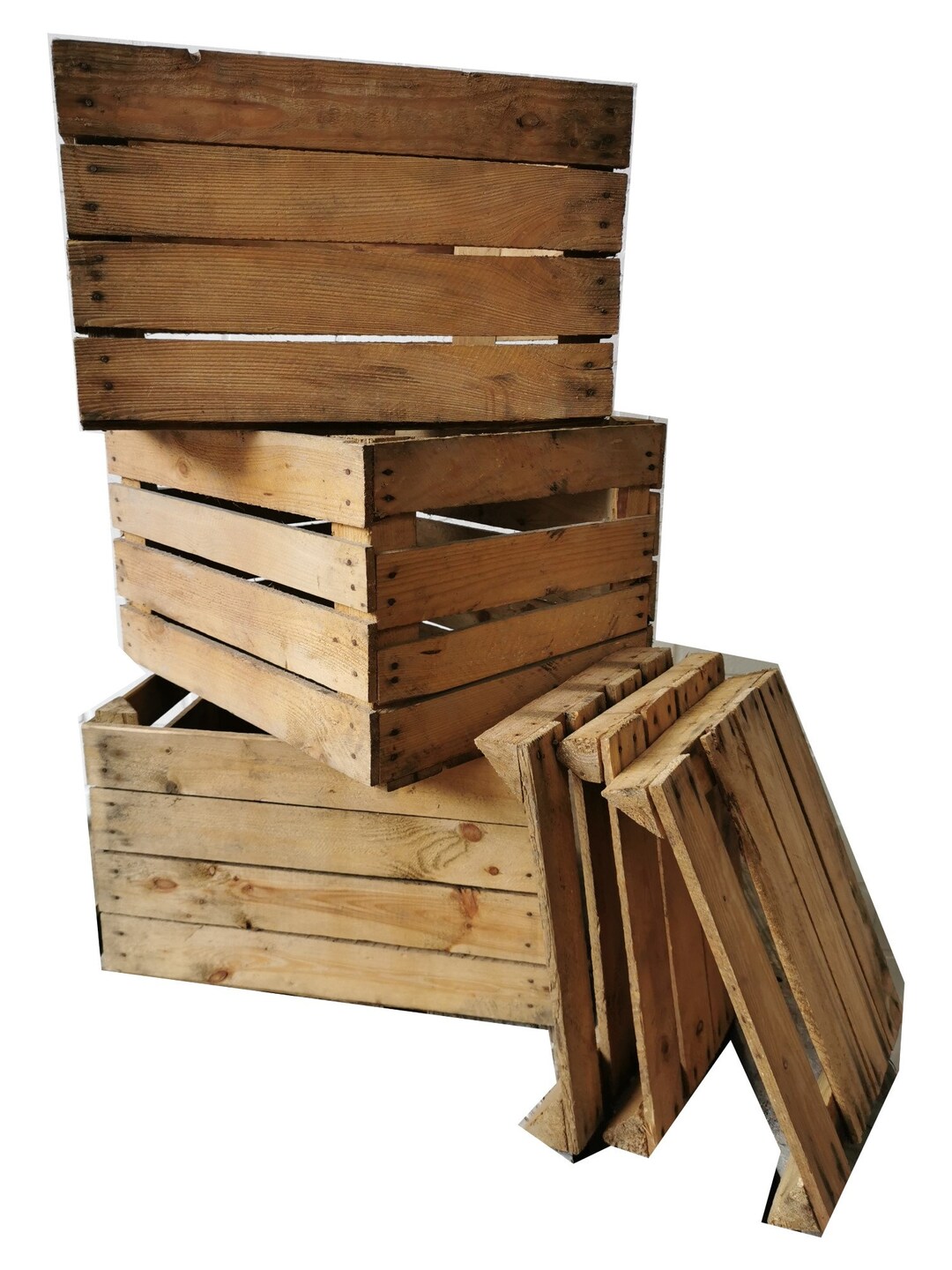 Wooden Fruit Crates Set of 3 Natural 50 X 40 X 30 Cm With Separate ...