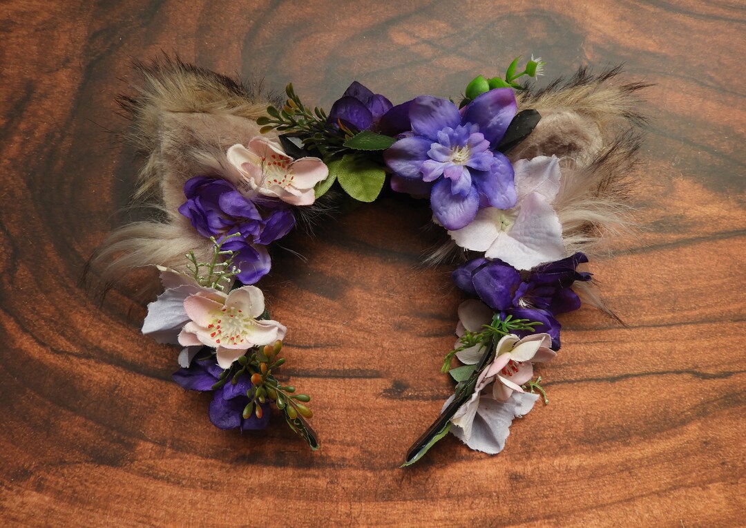 Purple Flowers Cat Ear Flower Crown - Etsy