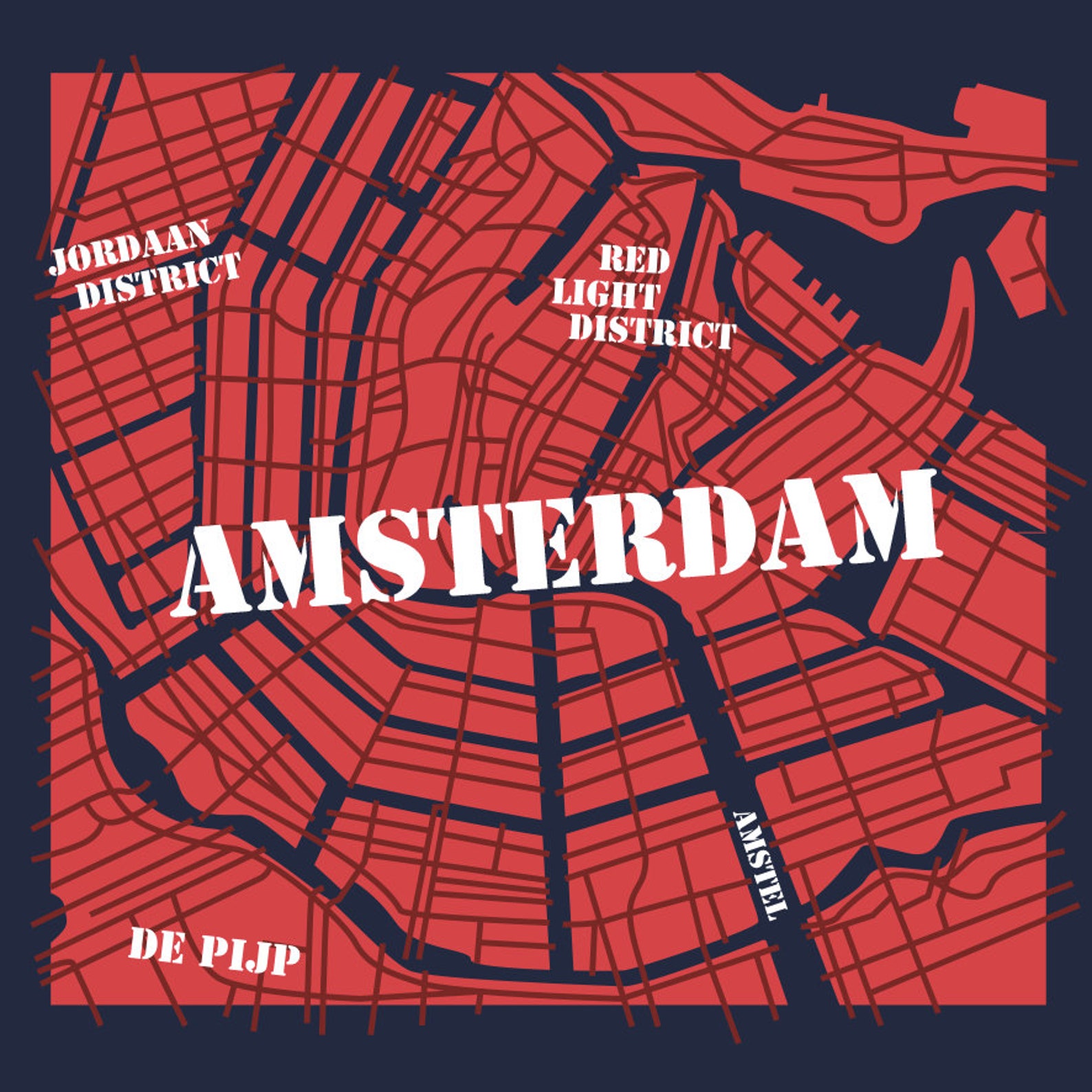 Amsterdam' Map Mappa Di Amsterdam Amsterdam's Landkarte - Etsy