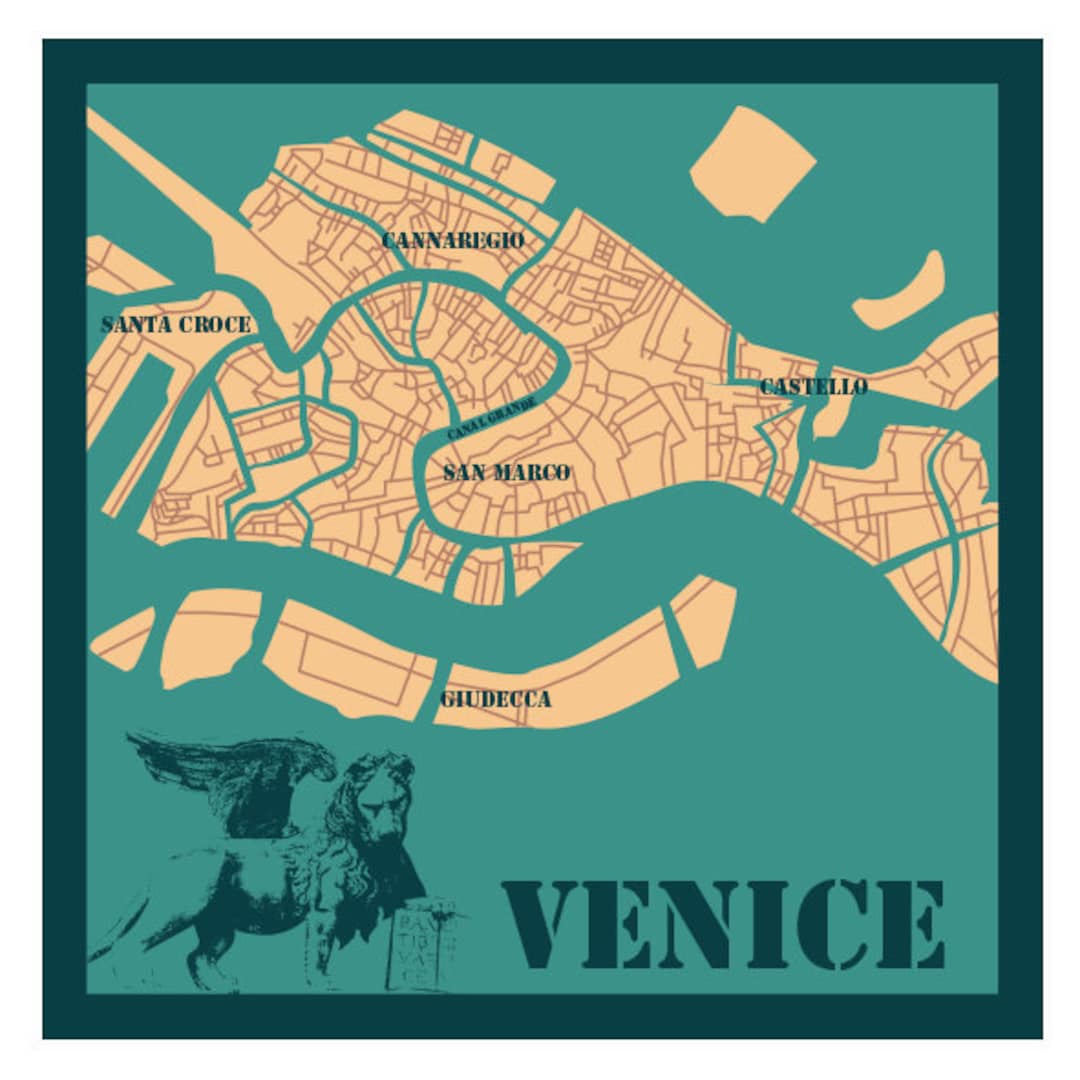 Mapa de Venecia Mappa di Venezia Landkarte de Venedig - Etsy España
