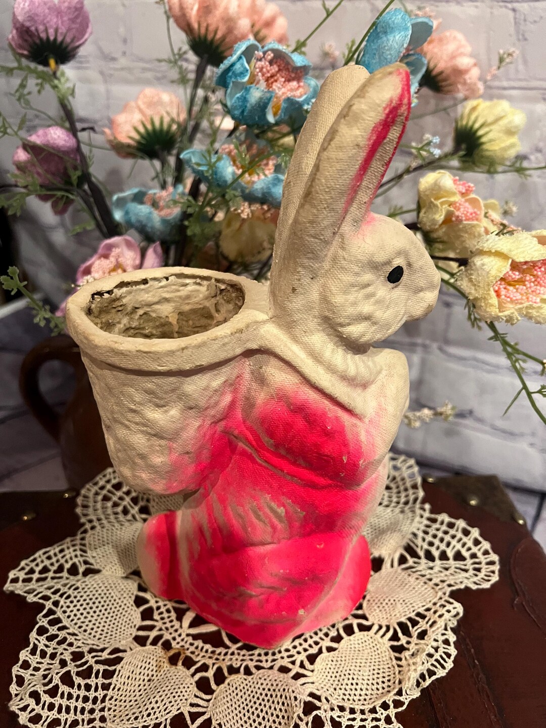 Neon Pink Paper Mache Rabbit With Basket - Etsy