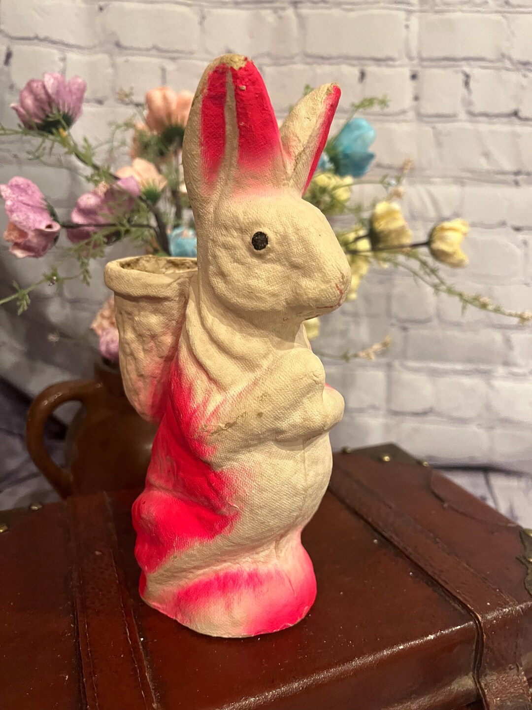 Neon Pink Paper Mache Rabbit W/basket - Etsy