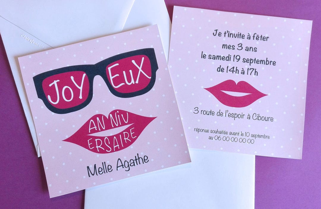 Birthday Card "madame Sourire" Girl Sunglasses Polka Dots Girly Pink ...