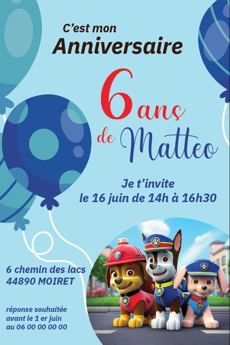 Paw Patrol Birthday Card Cartoon Dog Cat With Paw Patrol Superhero ...