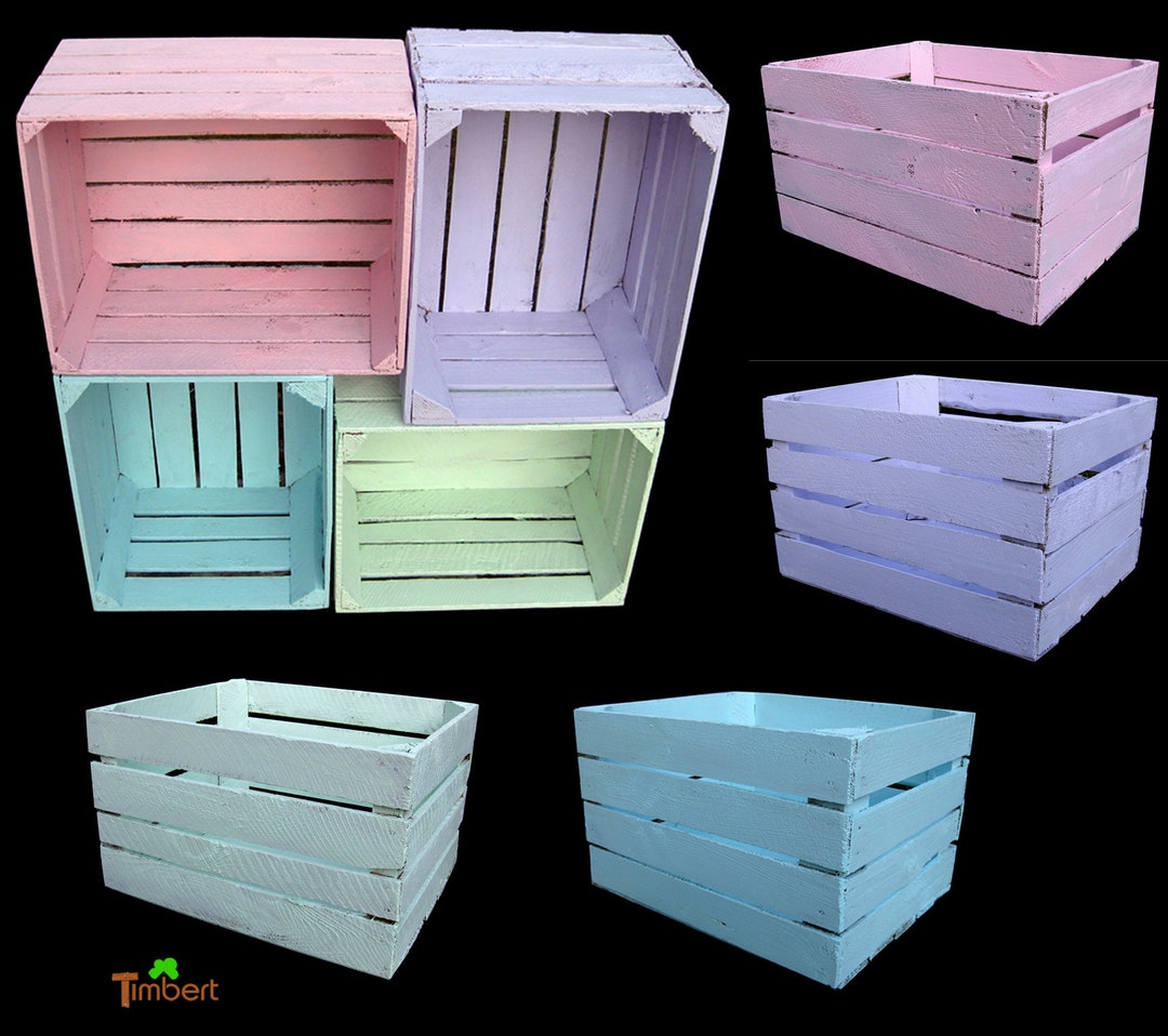 OLD COLORED FRUIT Crates Wooden Boxes in Pastel Color Mint Green Blue ...