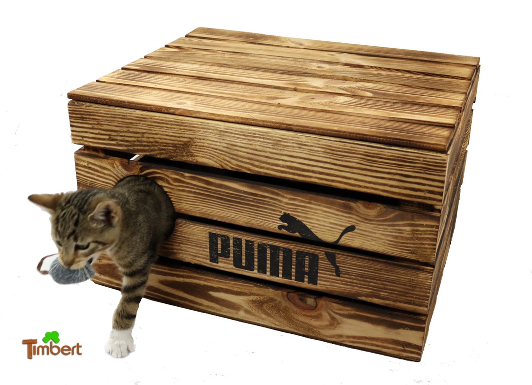 Rustic CAT CHEST Made of WOOD Cat Cave in FRUIT CRATE Design Cat Basket ...