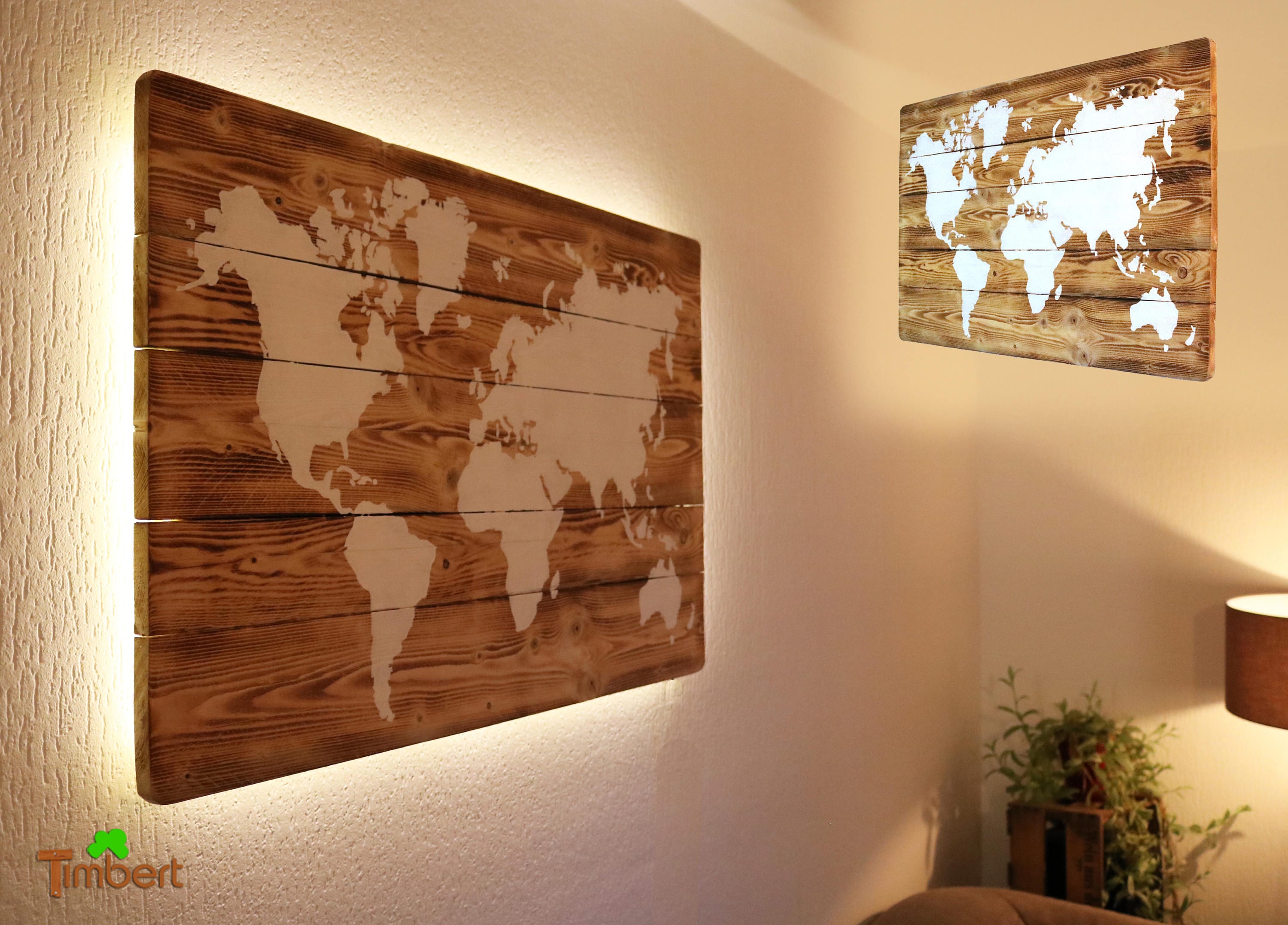 Dekorative WELTKARTE auf HOLZ mit LED Beleuchtung Massivholz - Etsy.de