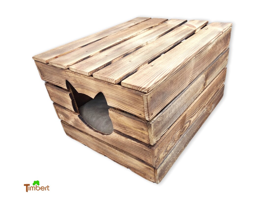 RUSTIC CAT CAVE Vintage Wooden Chest Fruit Box Boho Cat Basket With Lid ...