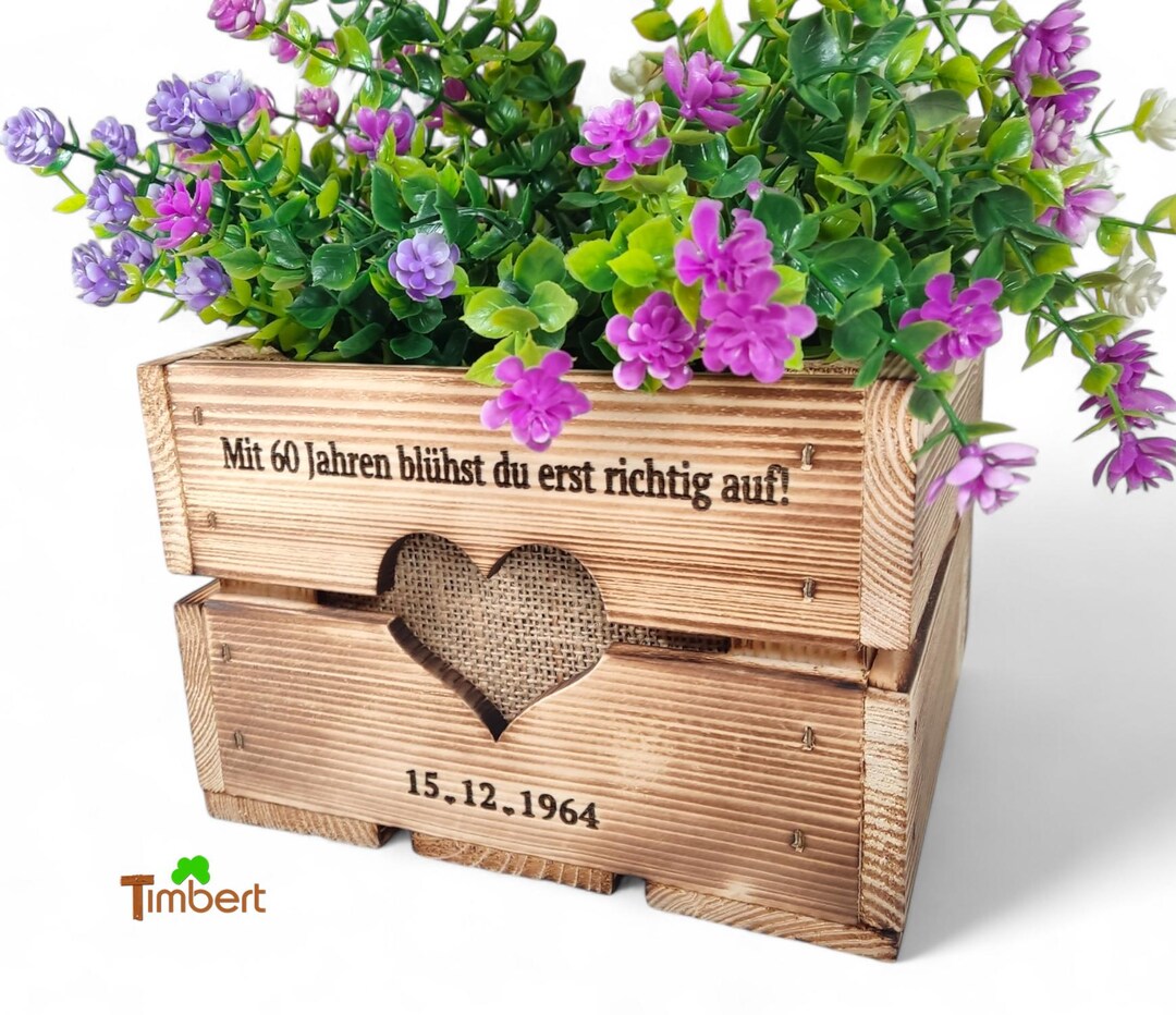 Wooden Planter Box, Flower Box, Gift for a 60th Birthday With Engraving ...
